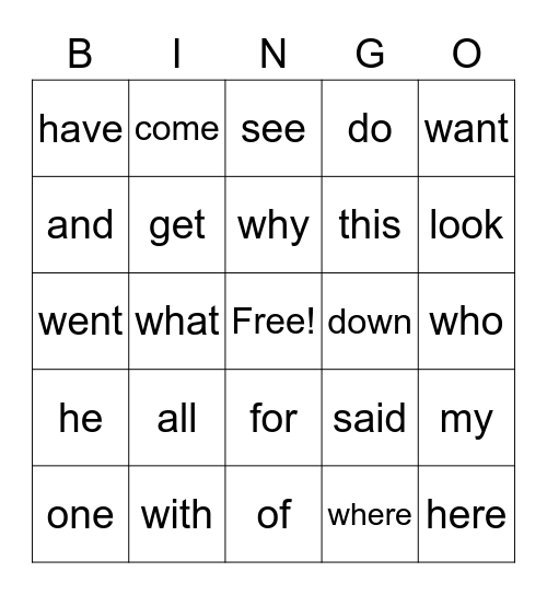 1G Power Words Bingo Card