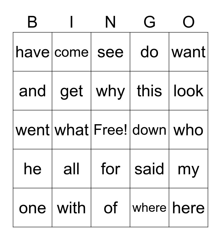 1G Power Words Bingo Card