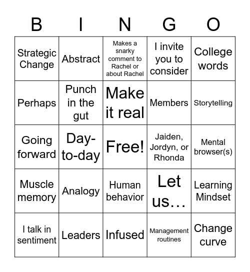 Change Team Staff Meeting Bingo Card