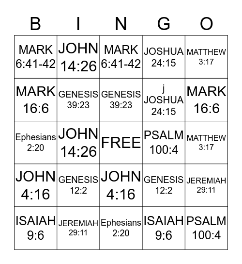 BIBLE BINGO Card