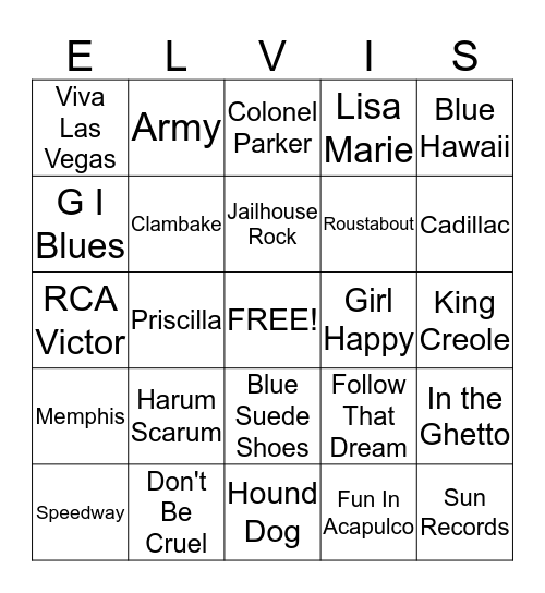 ELVIS PRESLEY BINGO Card