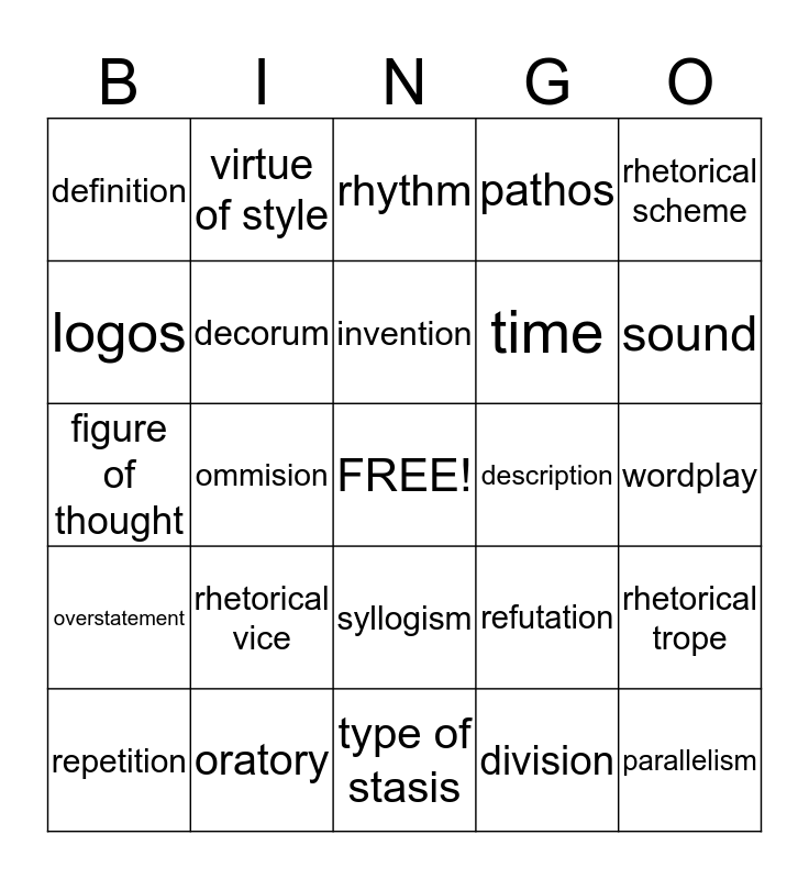 Silva Rhetoricae Bingo Card