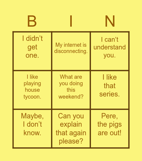 Functional Phrases Bingo Card