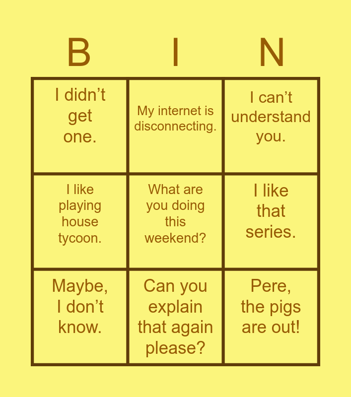 Functional Phrases Bingo Card Functional Phrases Bingo Card