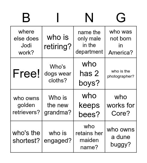 WW RT Week Bingo Card