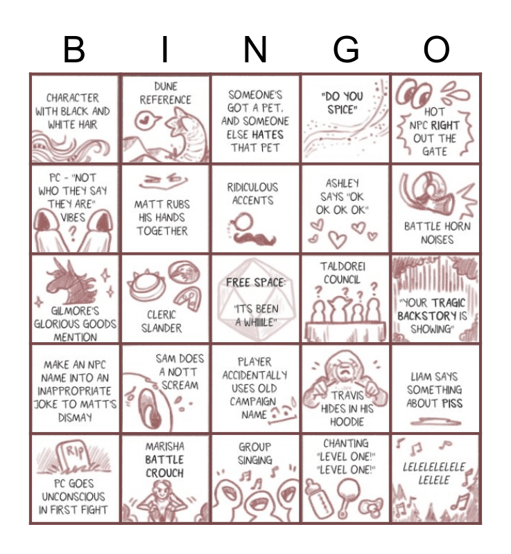 Critical Role C3 premiere (source: @caitmayart & @well_dipper) Bingo Card
