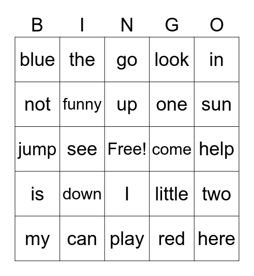 Pre Primer Sight Words Bingo Card