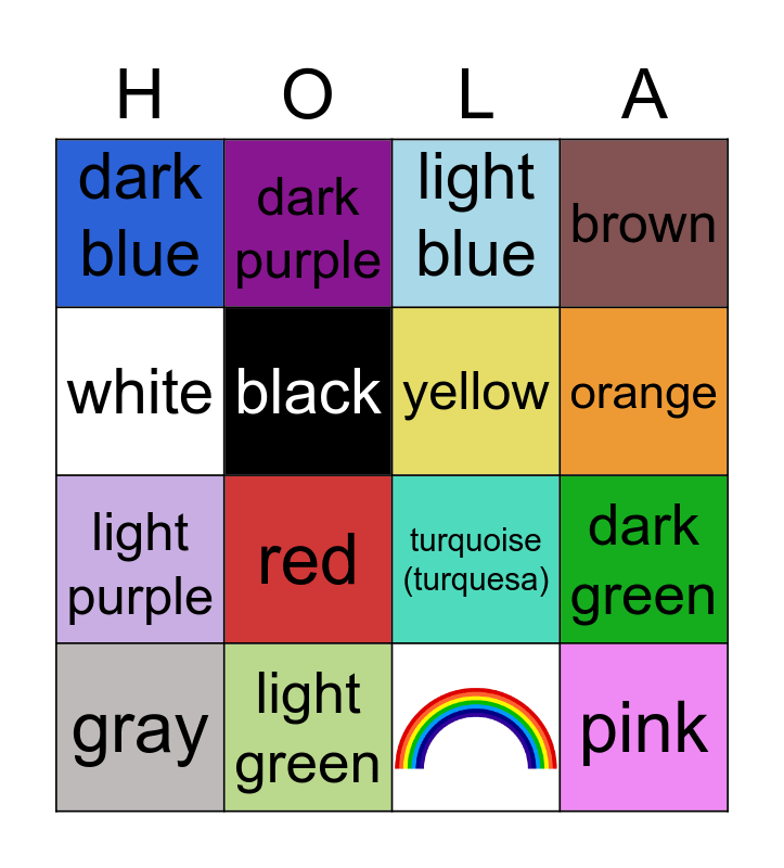 Los Colores Bingo Card