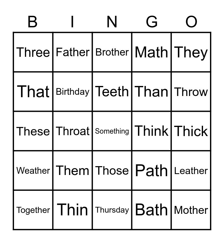 Hard And Soft th Words Bingo Card Hard And Soft th Words Bingo Card