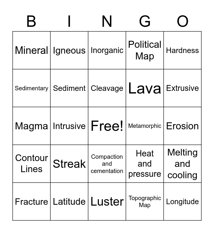 Geology Bingo Card