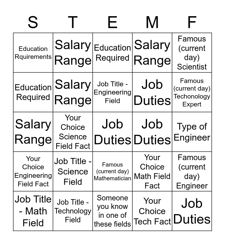 STEM BINGO Card