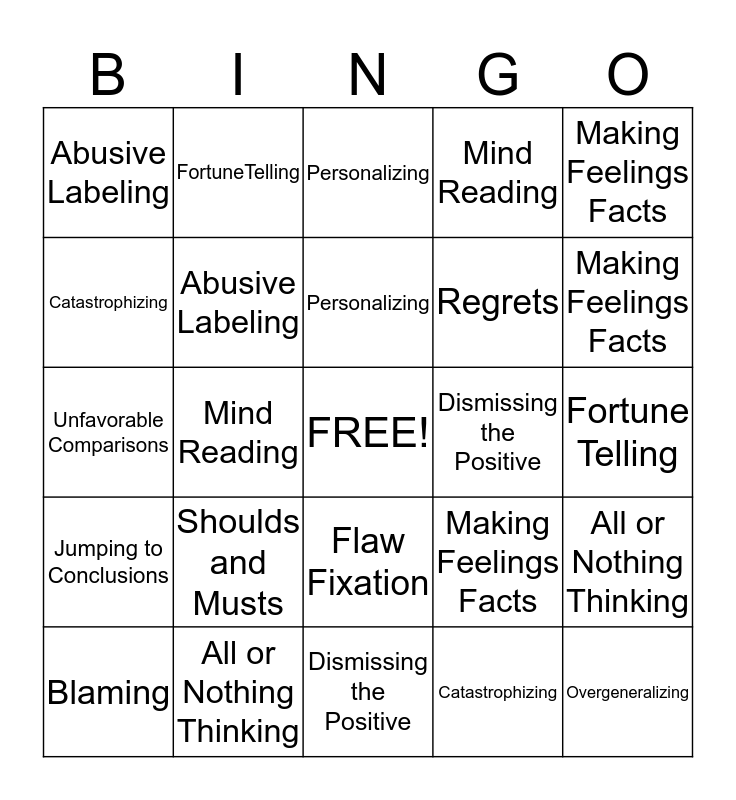 STINKIN' THINKIN' Bingo Card