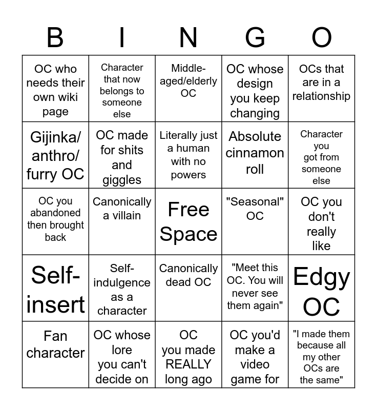 OC Bingo Card