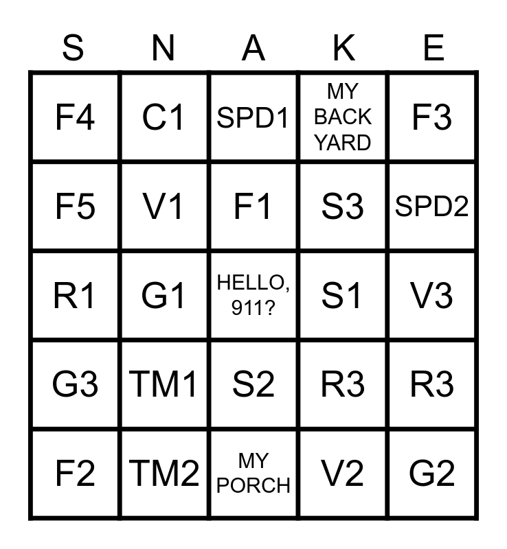 911 WHERE IS YOUR RATTLE SNAKE!!?? Bingo Card