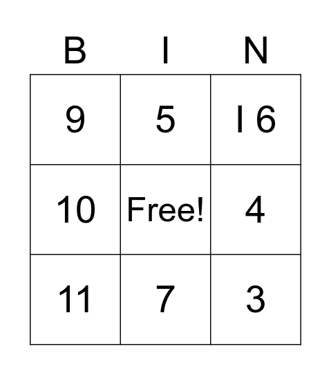 numbers to 10 Bingo Card