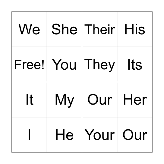Pronouns + Possessive Adj. Bingo Card