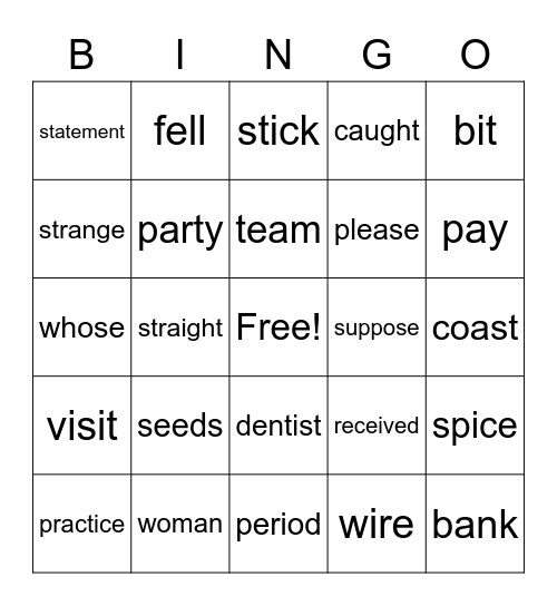 8th list, FRY Words Bingo Card