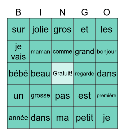 Mots fréquents Bingo Card
