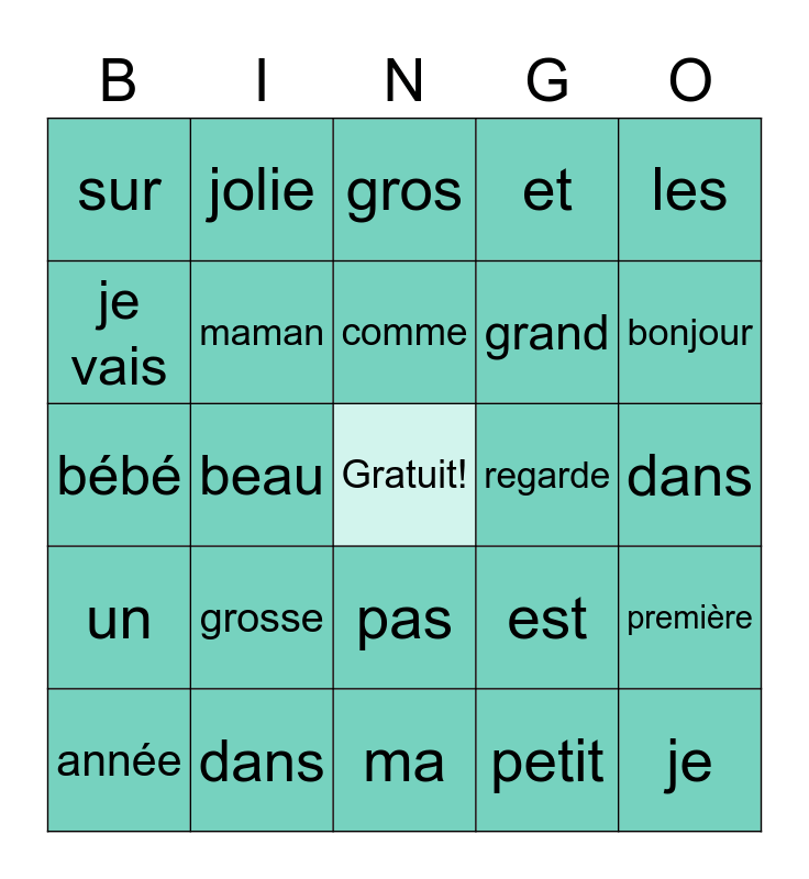 Mots fréquents Bingo Card