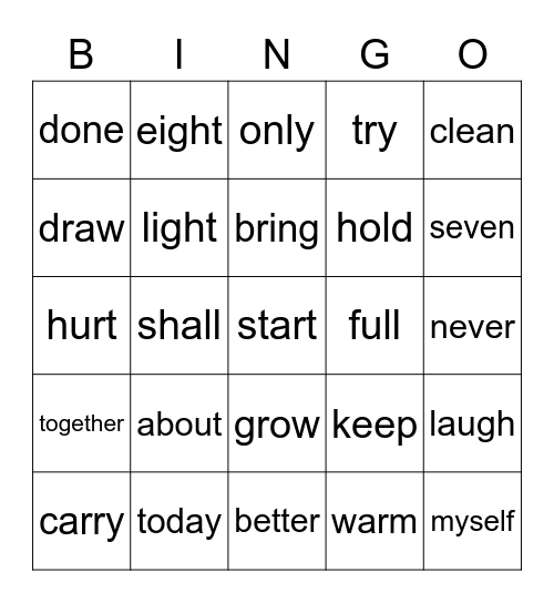 THIRD GRADE SIGHT WORD Bingo Card
