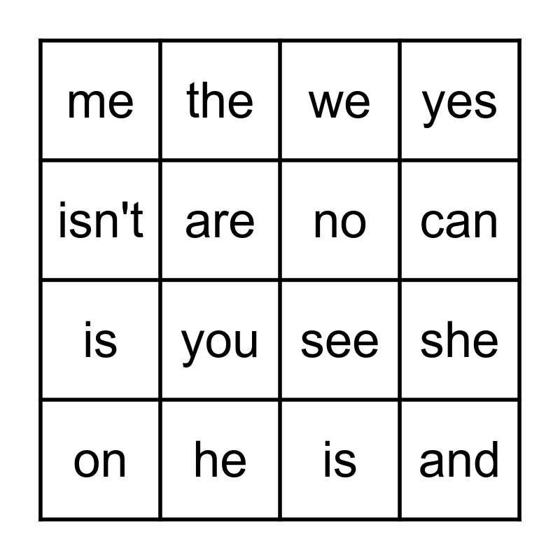 Sight Words- Beg. SIPPS L15 Bingo Card
