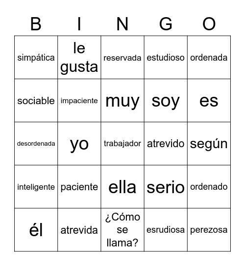 Spanish 1 - Capítulo 1B vocabulary bingo card Bingo Card