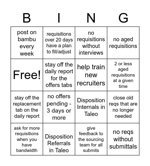 SAIC TA BINGO Card
