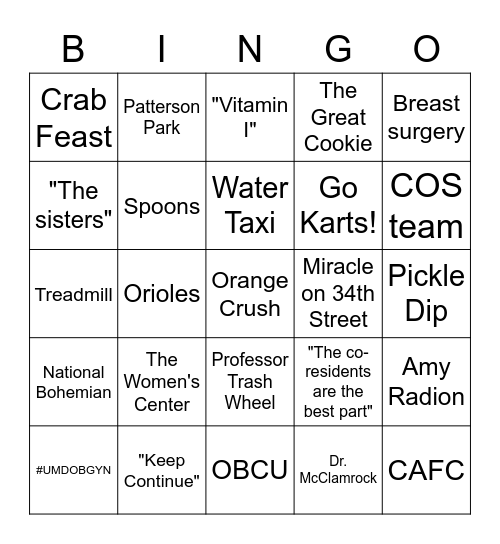 University of Maryland Bingo Card