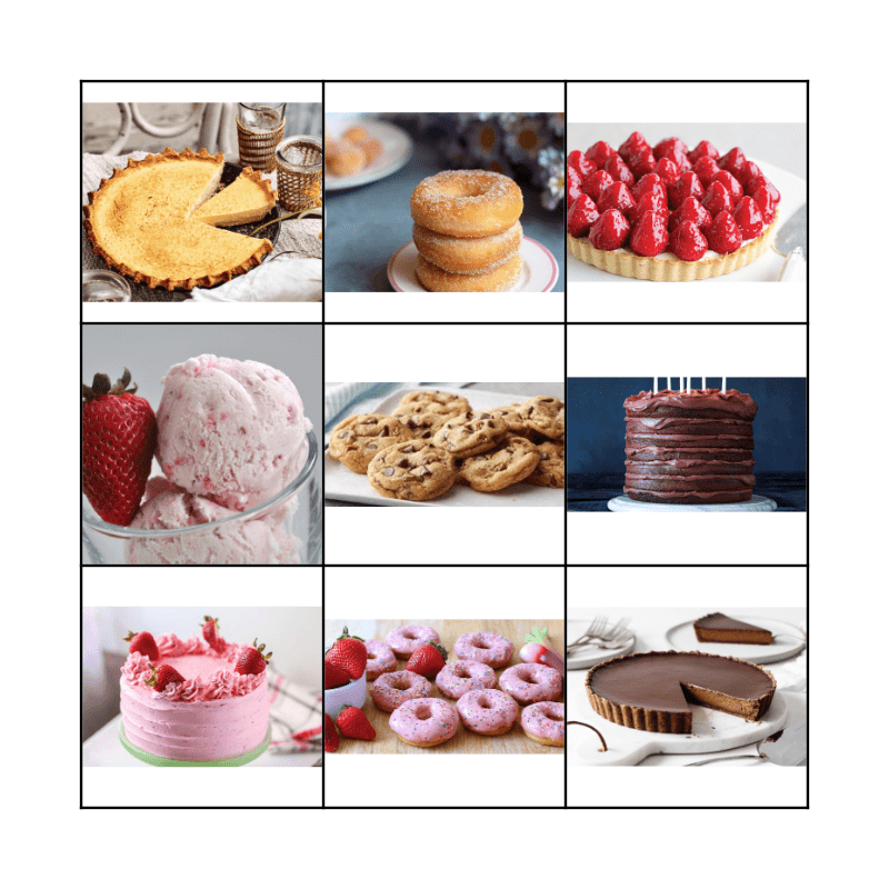 D is for Dessert Bingo Card