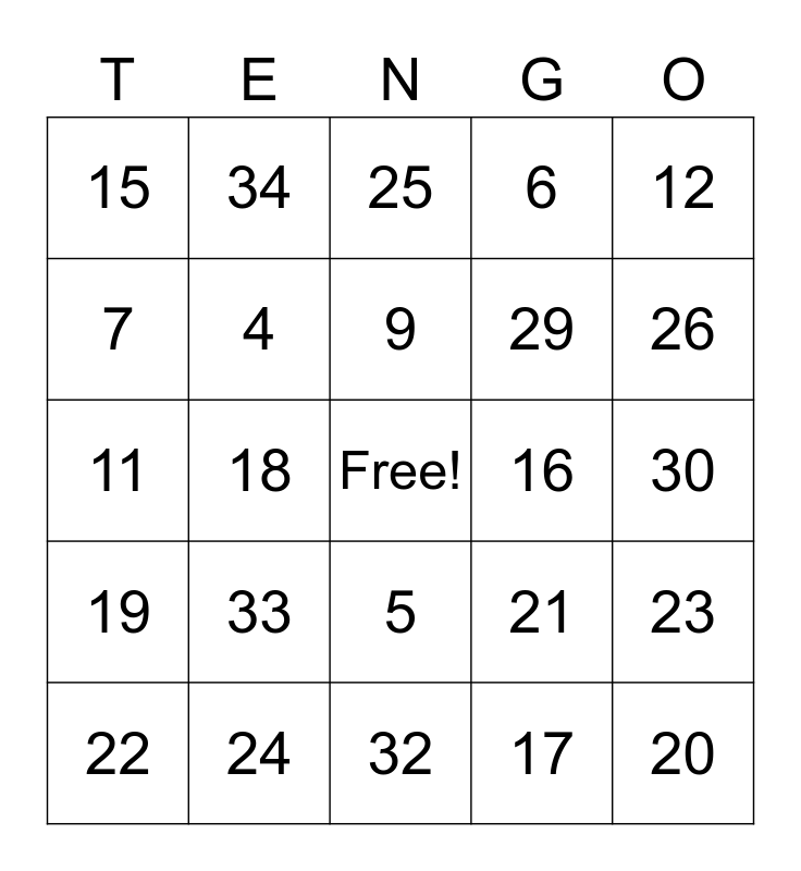 Tengo Bingo Card