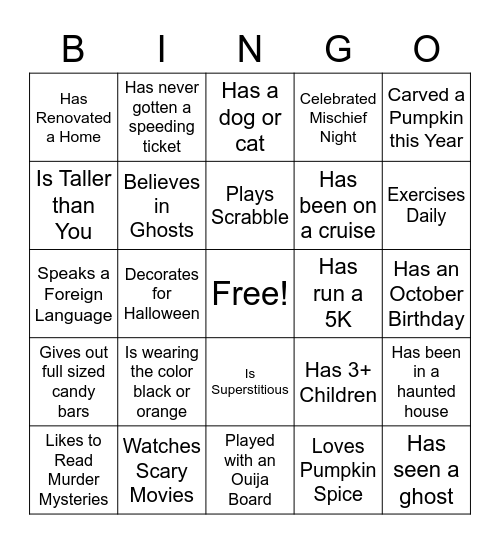 Halloween Mix & Mingle Bingo Card