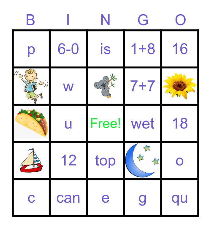 Silver's 1st Grade Bingo Card Bingo Card