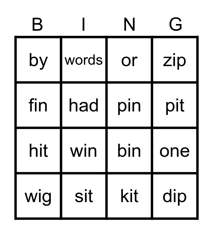 Spelling Practice Bingo Card