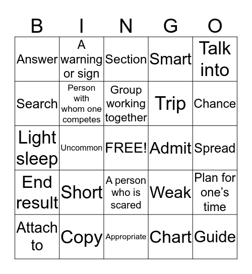Context Clues Bingo Card