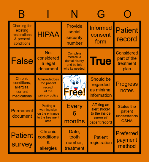 Patient Record Bingo Card