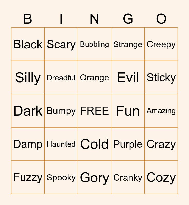Halloween Adjective Bingo! Bingo Card