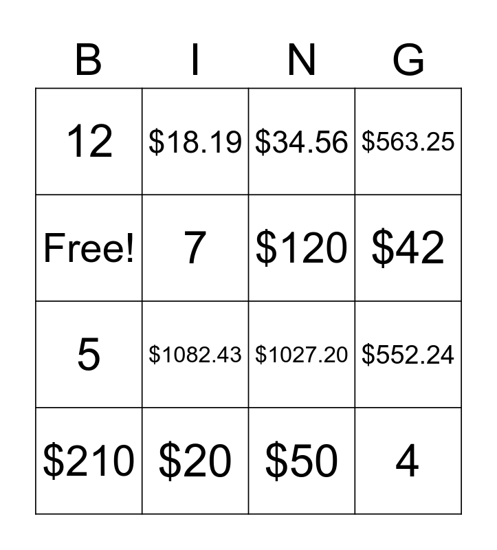 Interest Review Bingo Card