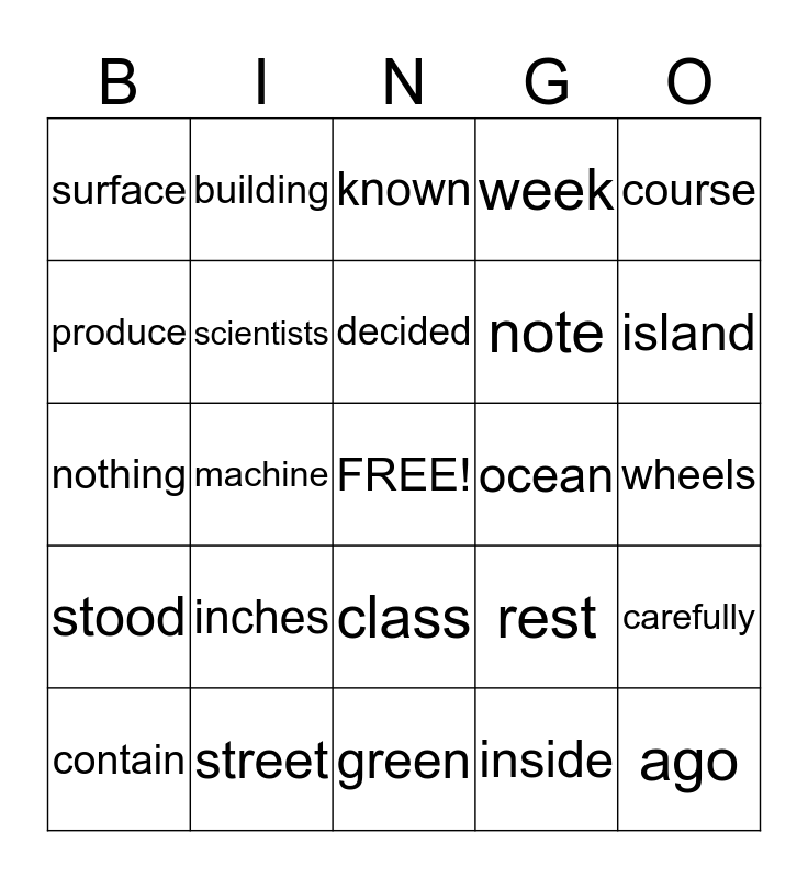 3rd Grade Non-Negotiable Words Bingo Card