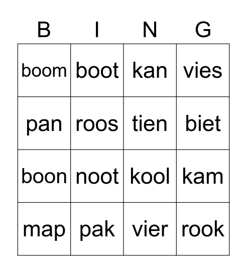 bingo Diglin lijst 1 Bingo Card