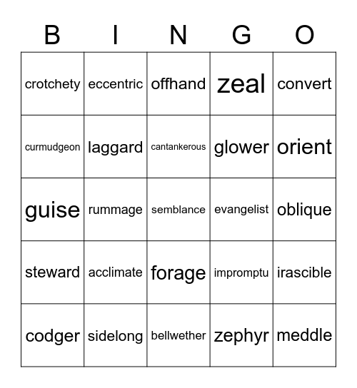6th Grade WordMasters BINGO Card
