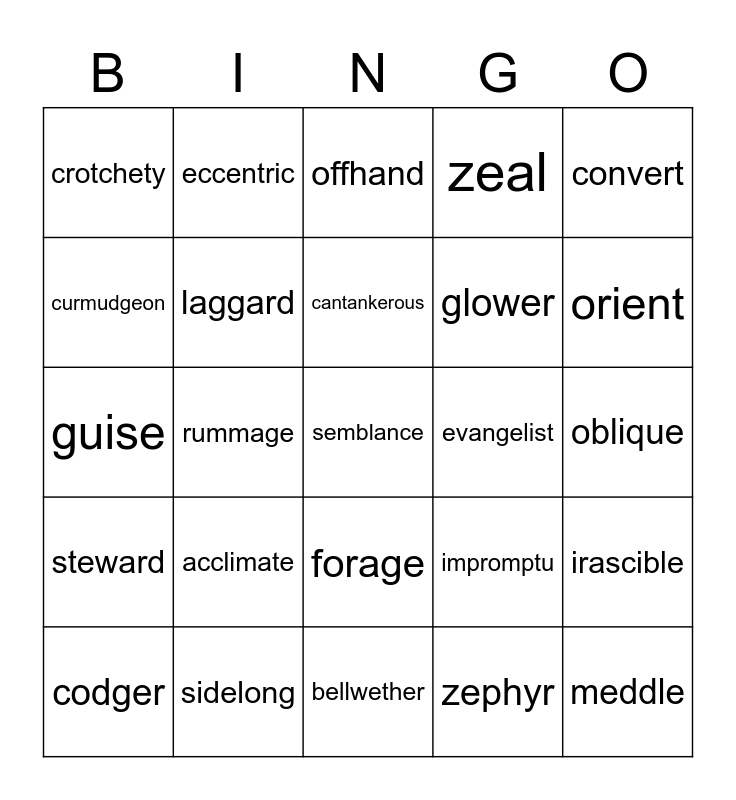 6th Grade WordMasters BINGO Card