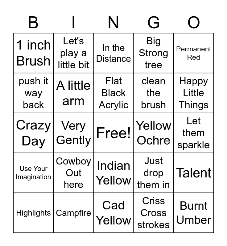 Bob Ross Season 3 Episode 10 Bingo Card