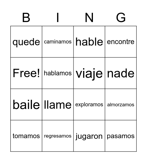 el preterito Bingo Card