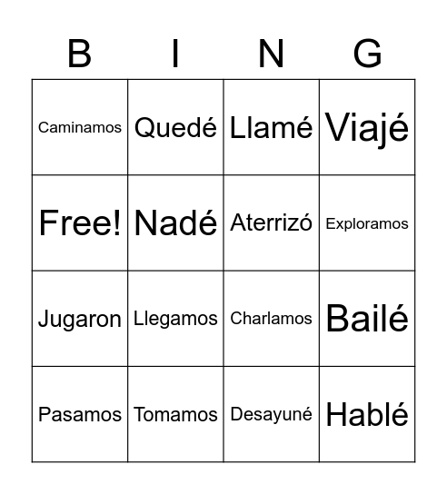 El Pretérito Bingo Card