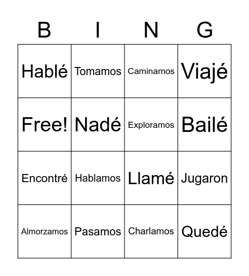 El Preterito Bingo Card