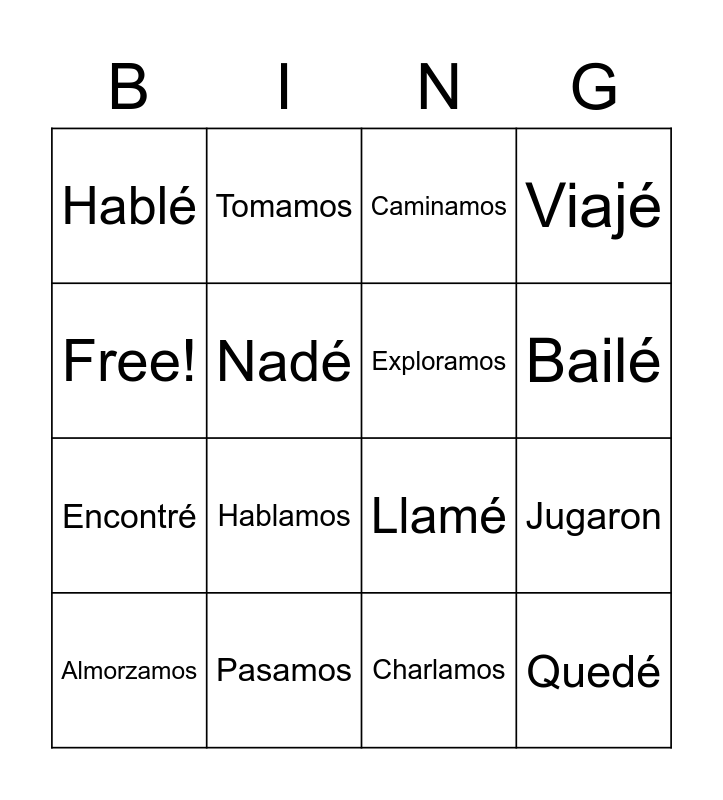 El Preterito Bingo Card