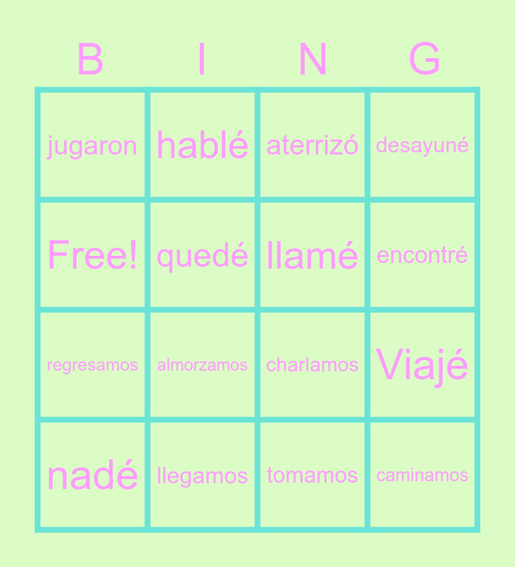 el preterito Bingo Card