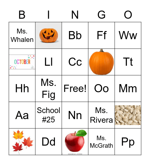 Kindergarten Bingo Card