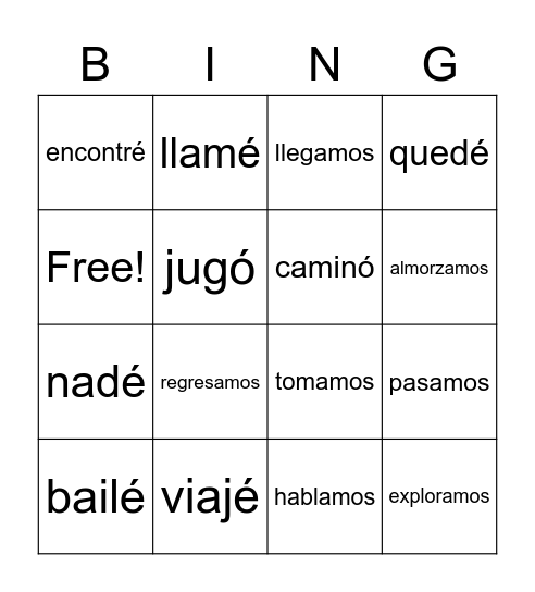 El Pretérito Bingo Card