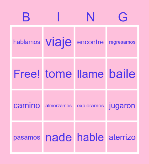 El Preterito Bingo Card
